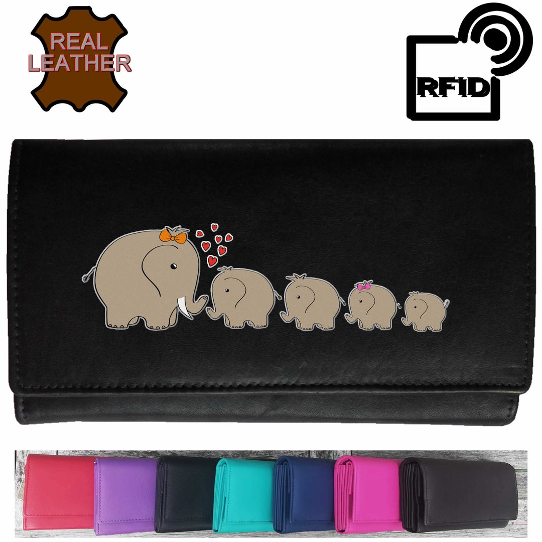 Elephant Leather Purse Mother and Babies Elephant Mum & Children ...
