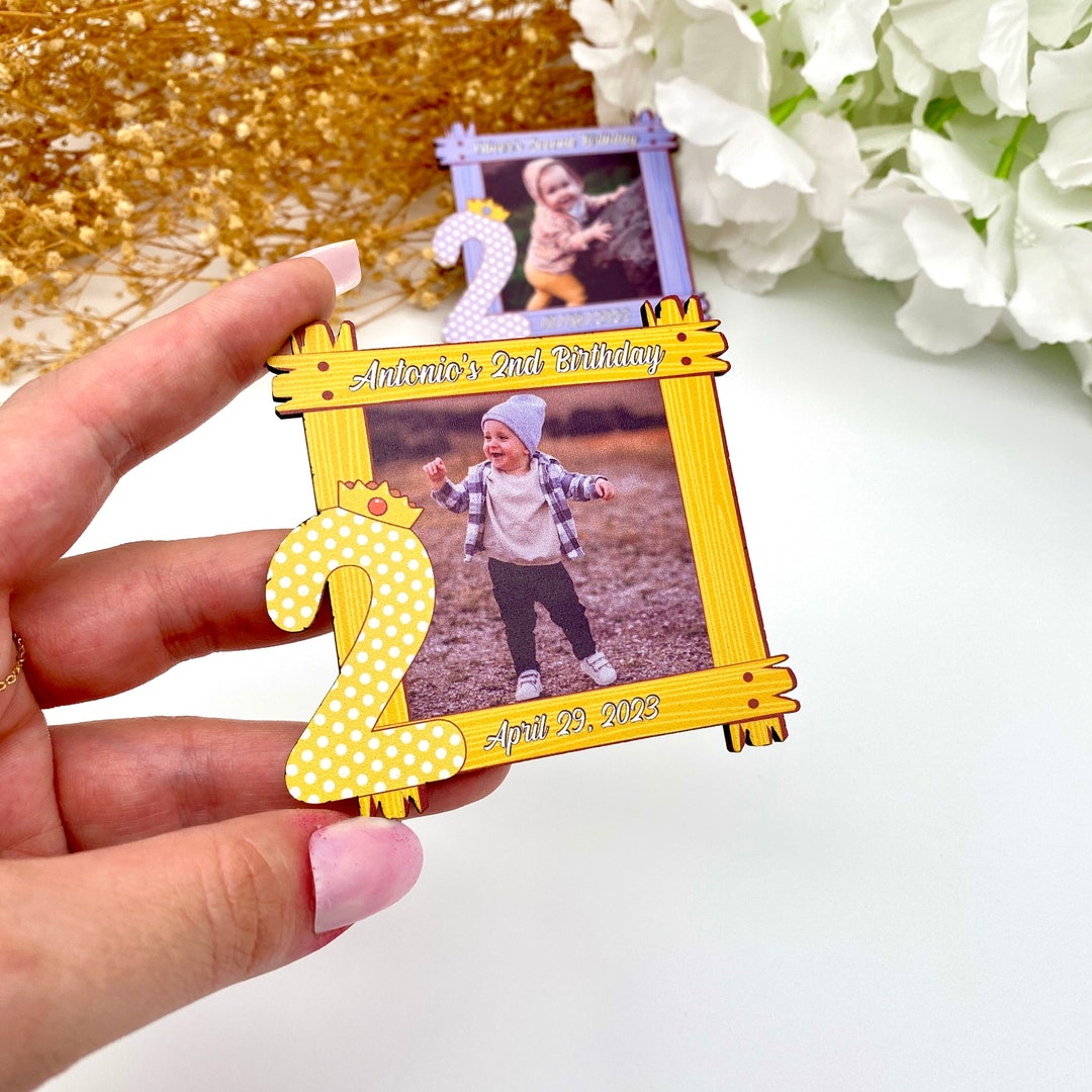 Personalized Wooden 2nd Birthday Photo Magnet, 2 Years Old Favors ...