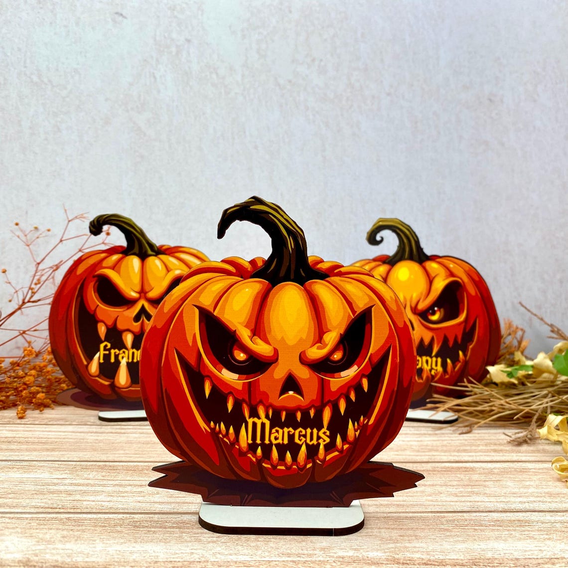 Personalized Scary Pumpkin Wood Decor – Halloween Table Accent - Etsy