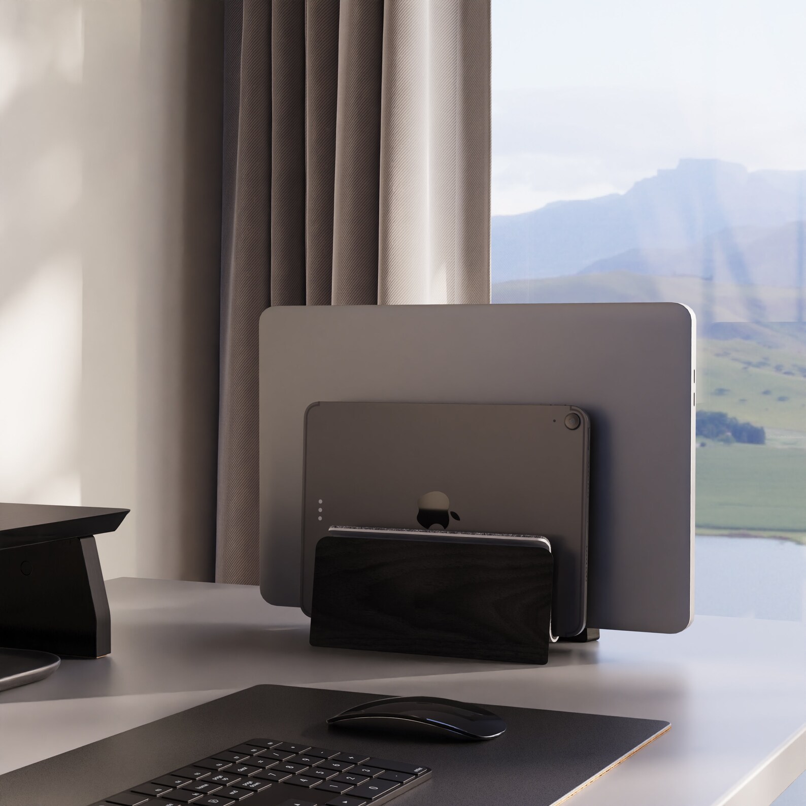 Vertical Laptop Stand Premium Black Wood Clamshell Stand Vertical for ...