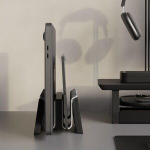 Vertical Laptop Stand Premium Black Wood Clamshell Stand Vertical for ...