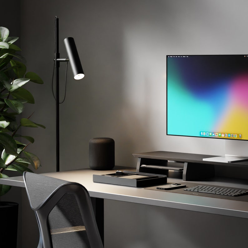 Desk Shelf System Dual Monitor Riser Stand Premium 15-ply Black Wood ...