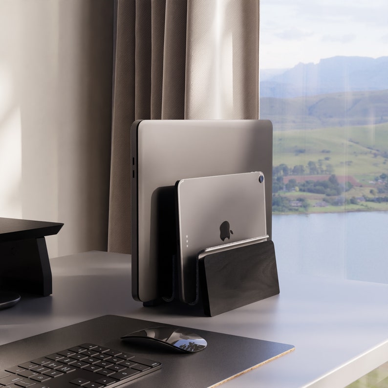 Walnut Wood Vertical Laptop Stand: Dual Slot Clamshell Dock - Etsy