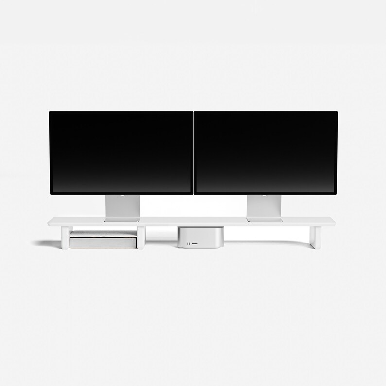 Desk Shelf System Dual Monitor Riser Stand Premium 15-ply White Desk ...