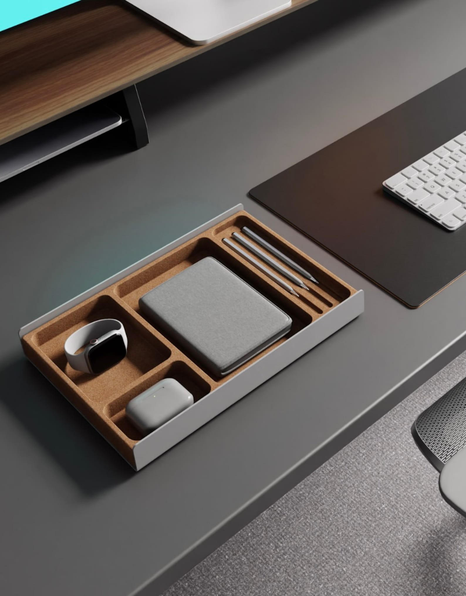 Desk Tray for Desk Shelf System Cork and Aluminium Catchall Valet Pen ...