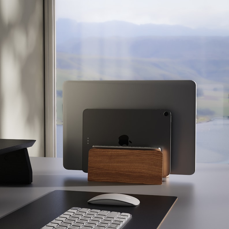 Vertical Laptop Stand Premium Black Wood Clamshell Stand Vertical for ...