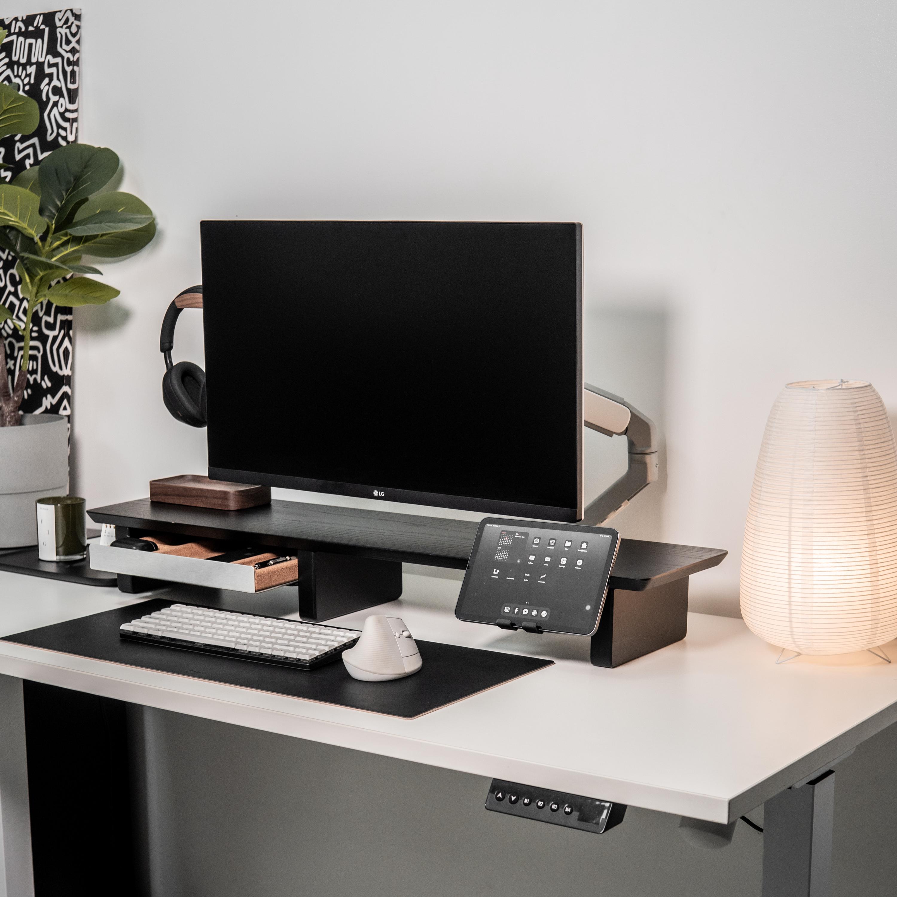 Black Desk Shelf Matte Monitor Riser Stand System Desk Organiser With ...