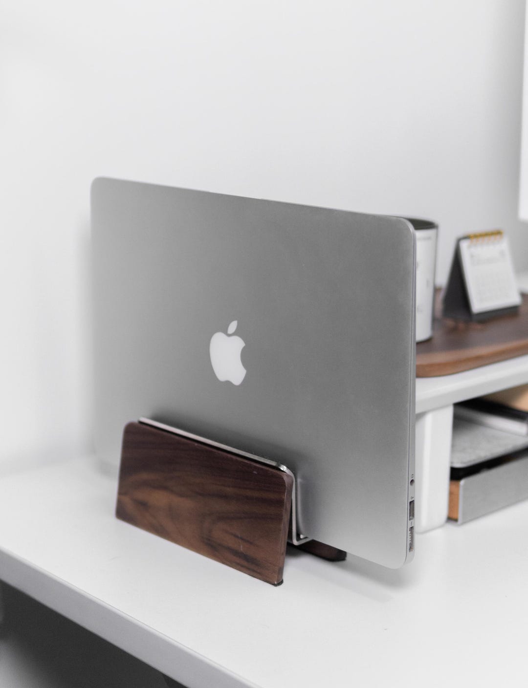 Walnut Wood Dual Laptop Stand: Vertical Desk Organizer - Etsy