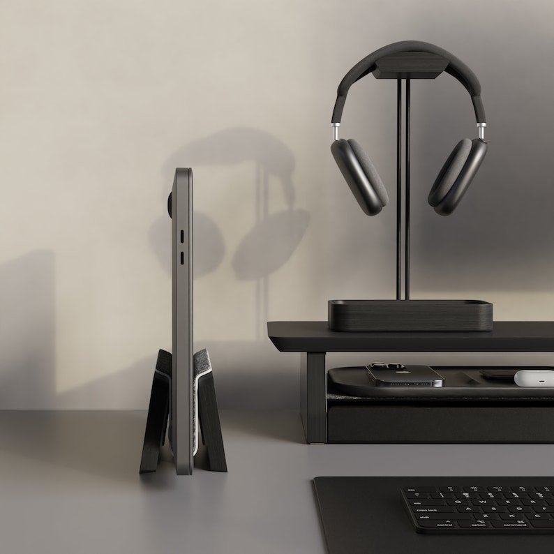 Vertical Laptop Stand Premium Black Wood Clamshell Stand Vertical for ...