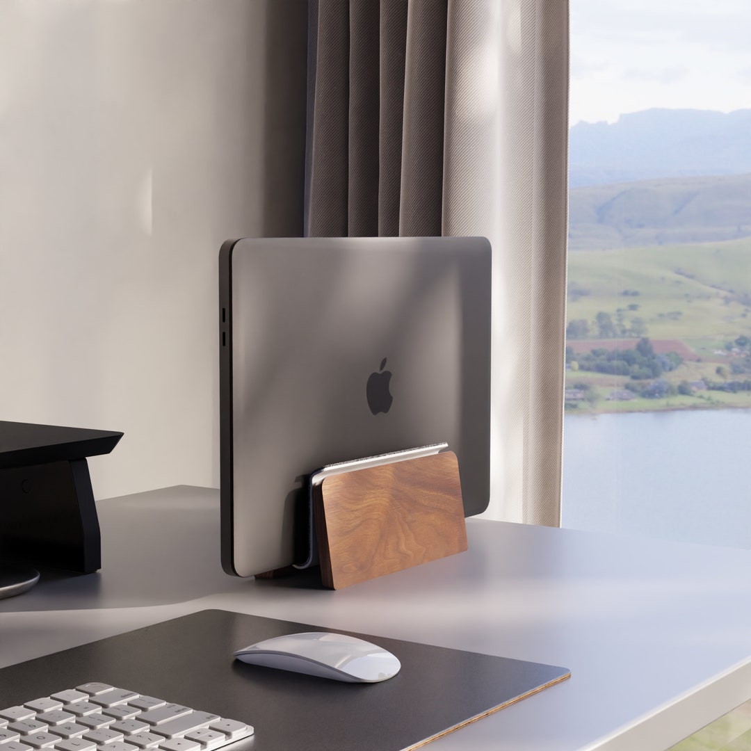 Walnut Wood Vertical Laptop Stand: Dual Slot Clamshell Dock - Etsy