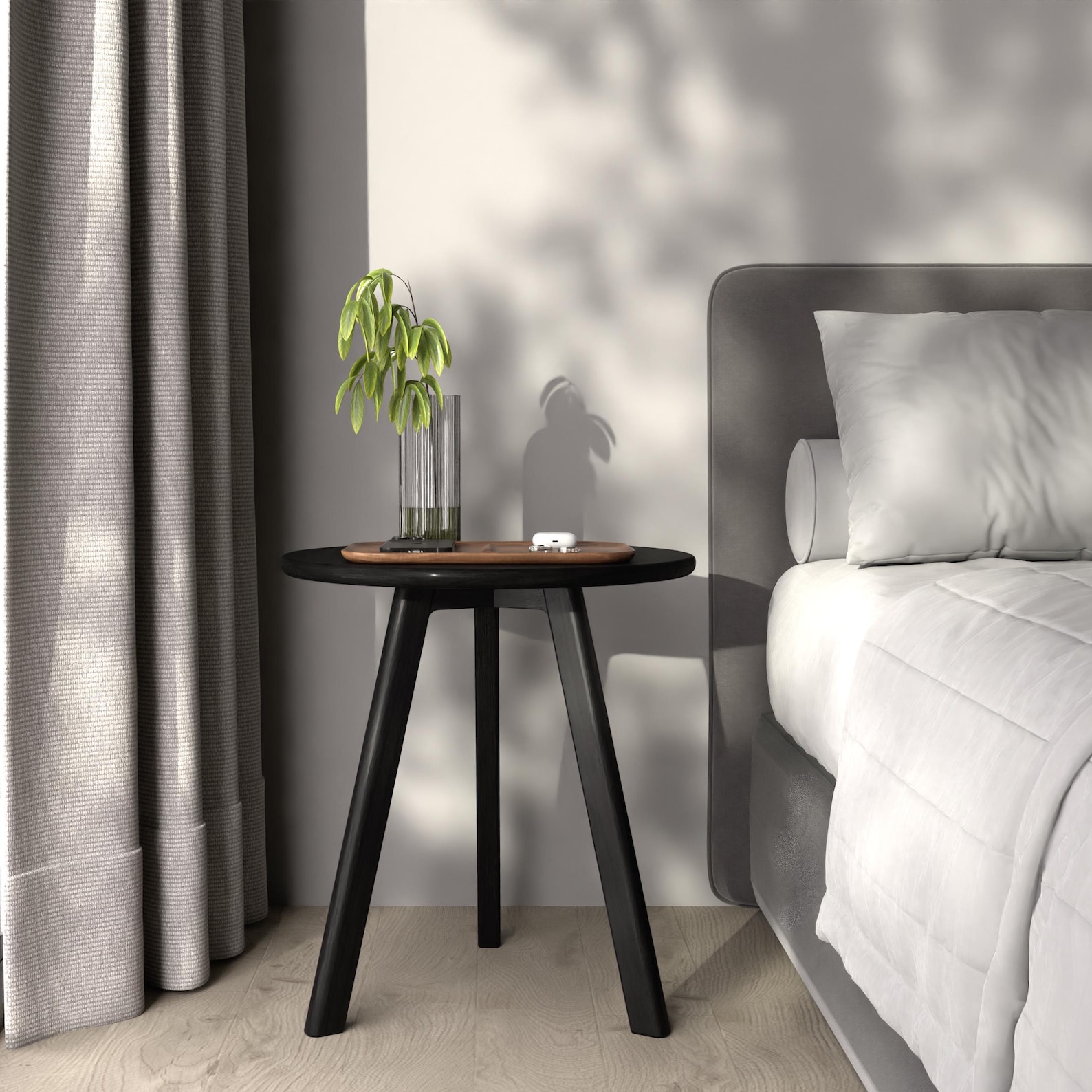 Walnut Side Table: Round Scandinavian End Table, Solid Wood - Etsy