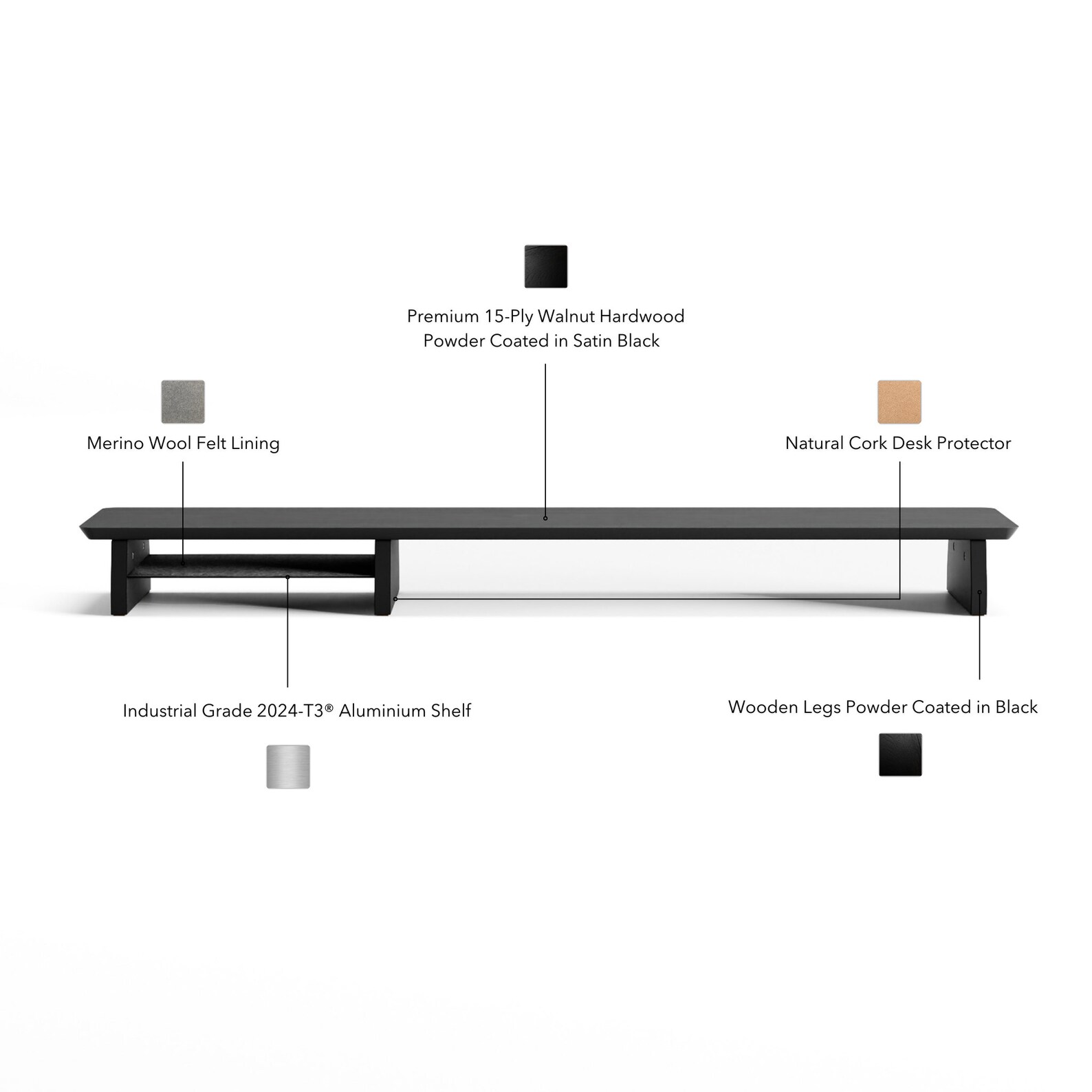 Black Desk Shelf System Dual Monitor Riser Stand Premium 15-ply Wood ...