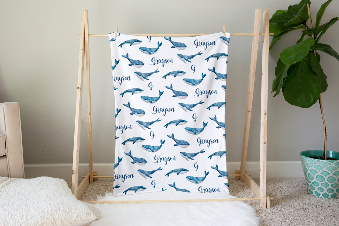 Personalized Blue Whales Blanket | Personalized Baby Blanket ...