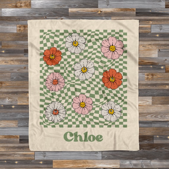 Personalized Checker Flowered Hippie Name Blanket Boho Custom - Etsy
