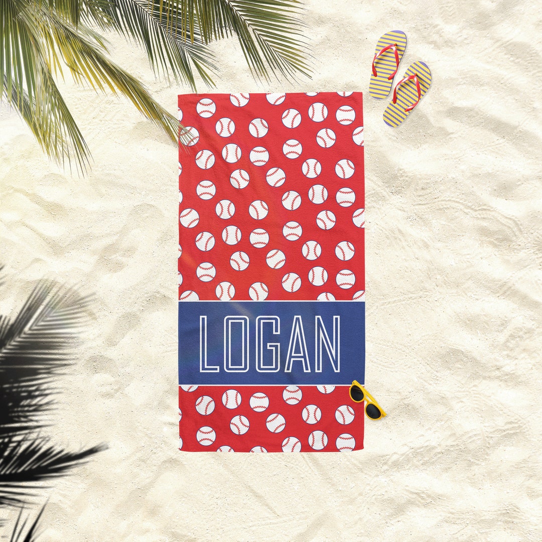 Custom Name Baseball Beach Towel, Personalized Towel Perfect for Kids ...