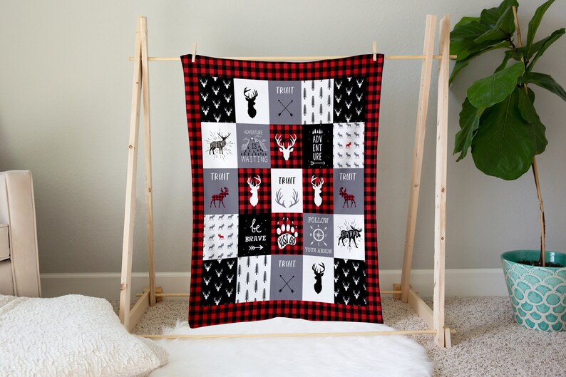 Personalized Red Black Buffalo Check Plaid Blanket Antler - Etsy