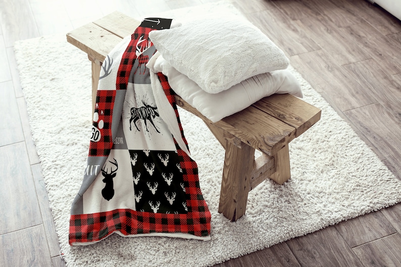 Personalized Red Black Buffalo Check Plaid Blanket Antler - Etsy