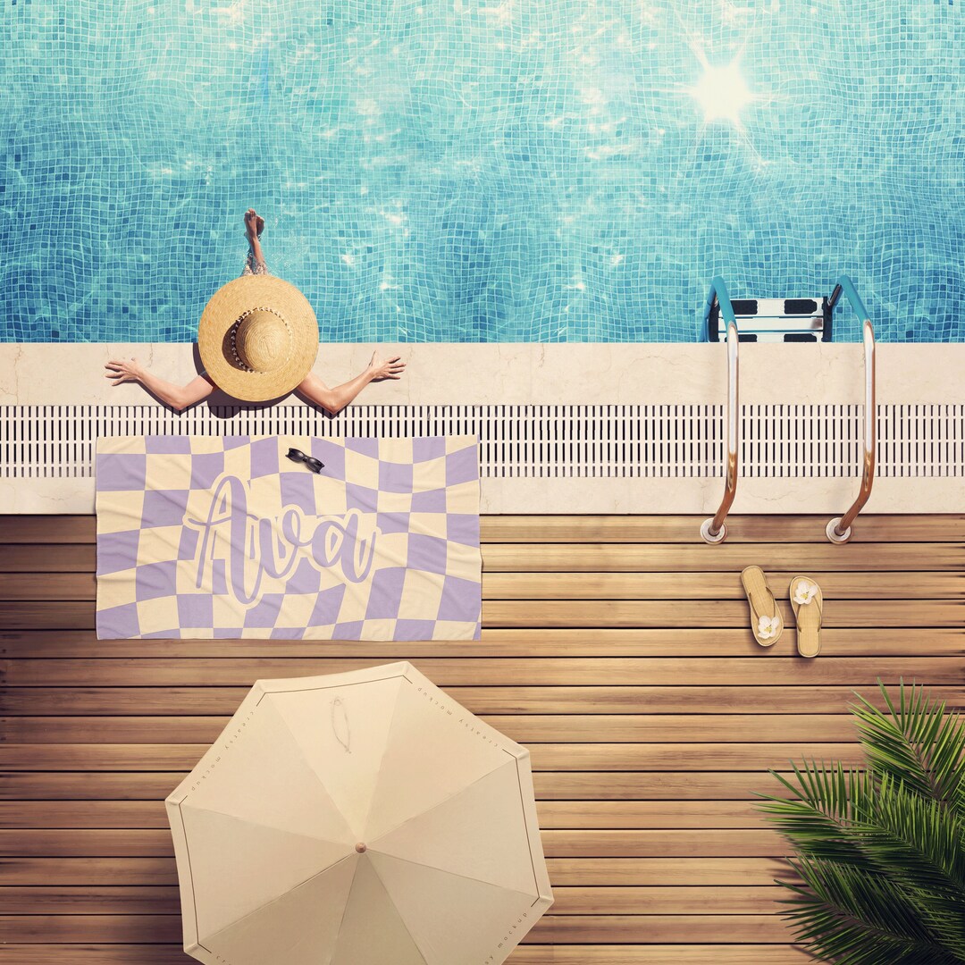 Personalized Retro Checker Pattern Beach Towel With Name, Groovy Custom ...