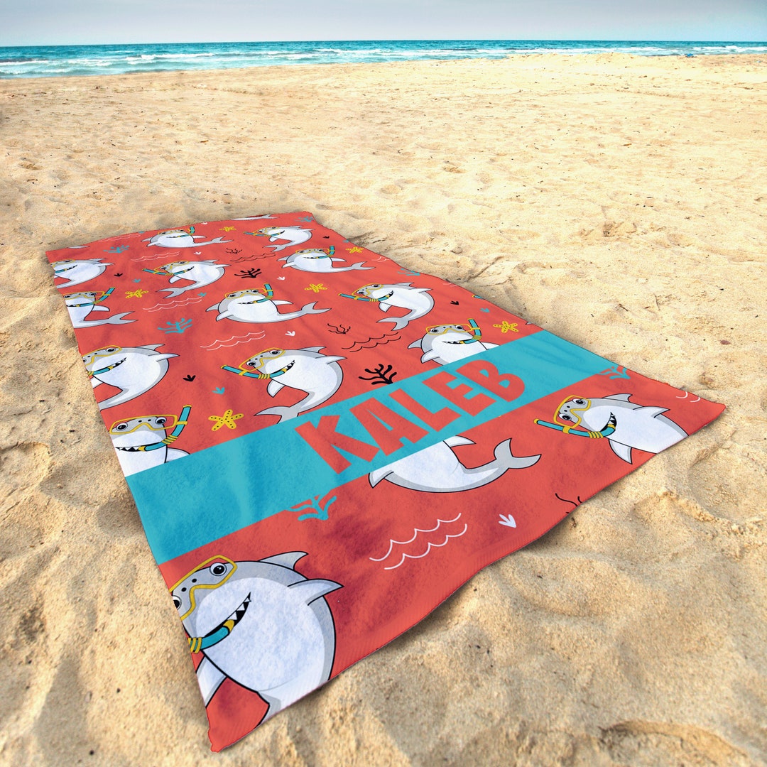 Personalized Scuba-diving Shark Beach Towel, Custom Towel Perfect for ...