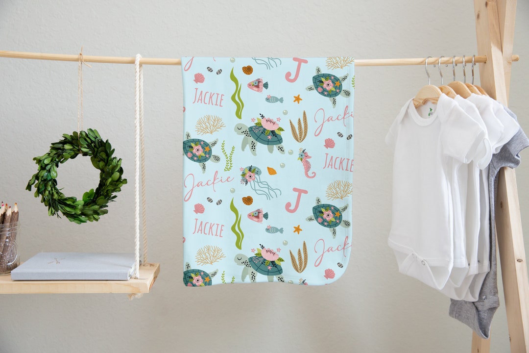 Personalized Baby Girl Turtle, Baby Name Blanket - Custom Baby Name ...