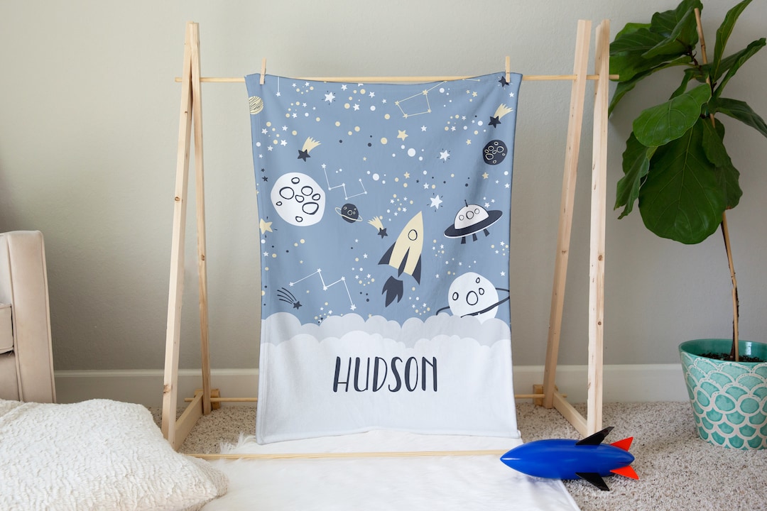 Personalized Rocket Blanket Throw - Space Rocket Baby Bedding - Custom ...