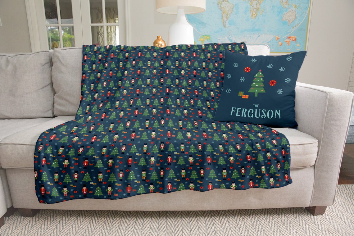 Holiday Season Nutcracker Patterned Blanket Throw. Christmas Tree and ...