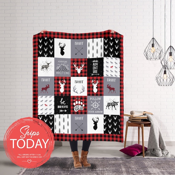 Personalized Red Black Buffalo Check Plaid Blanket Antler - Etsy