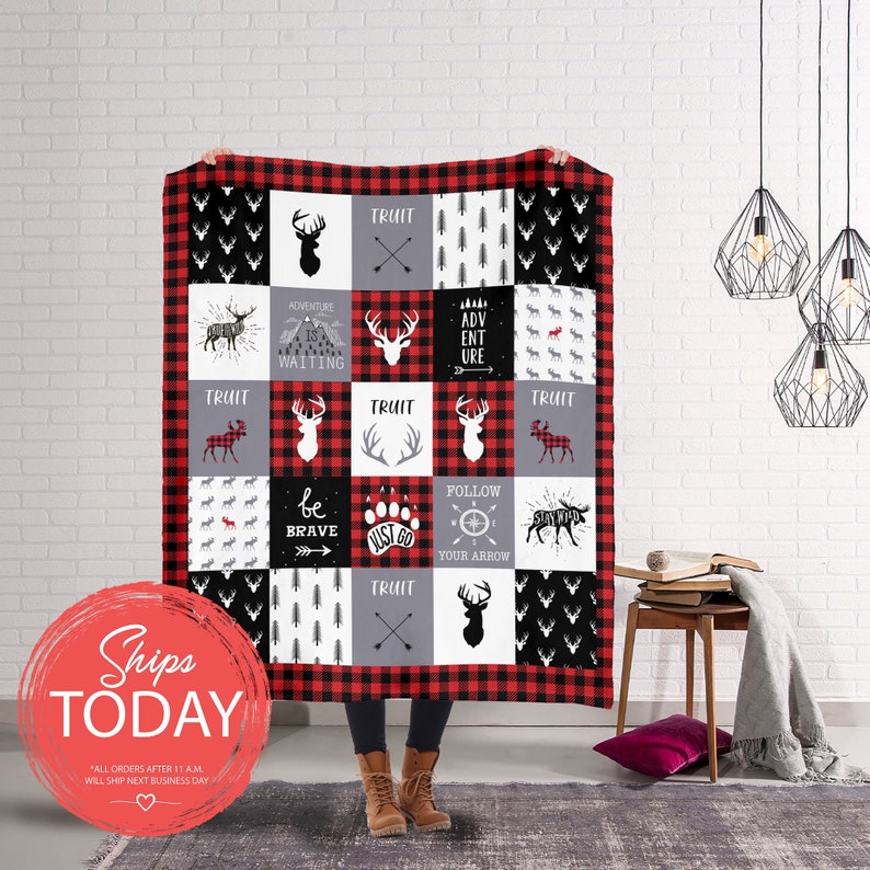 Personalized Red Black Buffalo Check Plaid Blanket Antler - Etsy