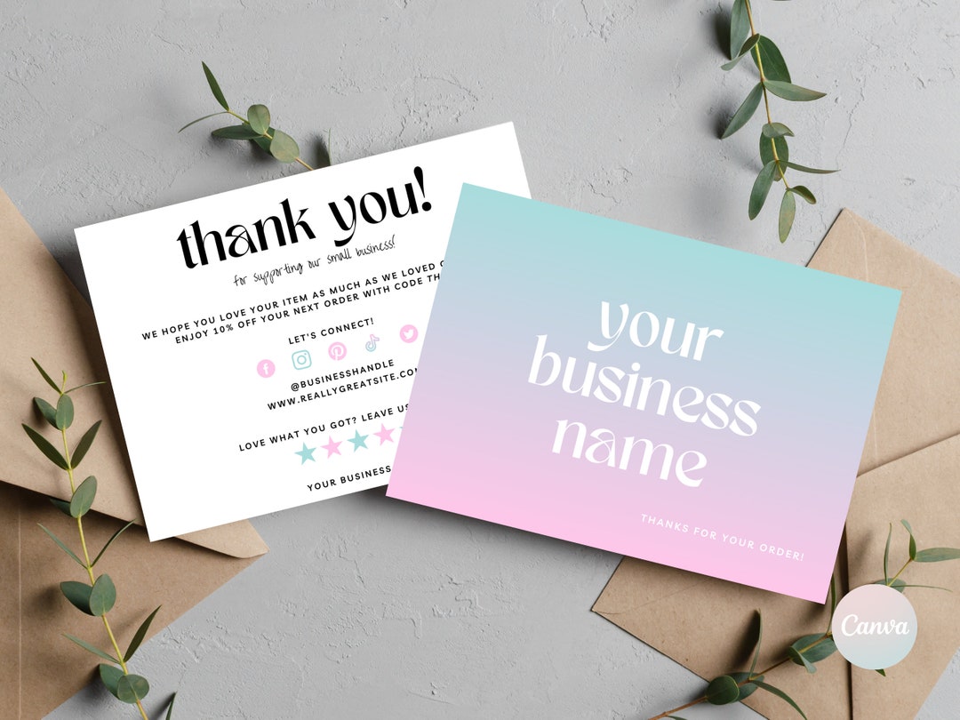 Thank You Cards Business, Thank You Cards Small Business, Editable ...