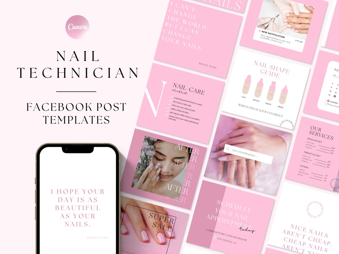 Nail Technician Facebook Post Templates, Nail Tech Branding Kit, Nail ...