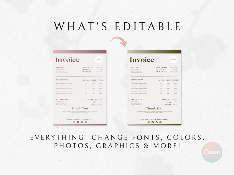 Invoice Template, Printable Invoice, Editable Invoice, Business Invoice ...