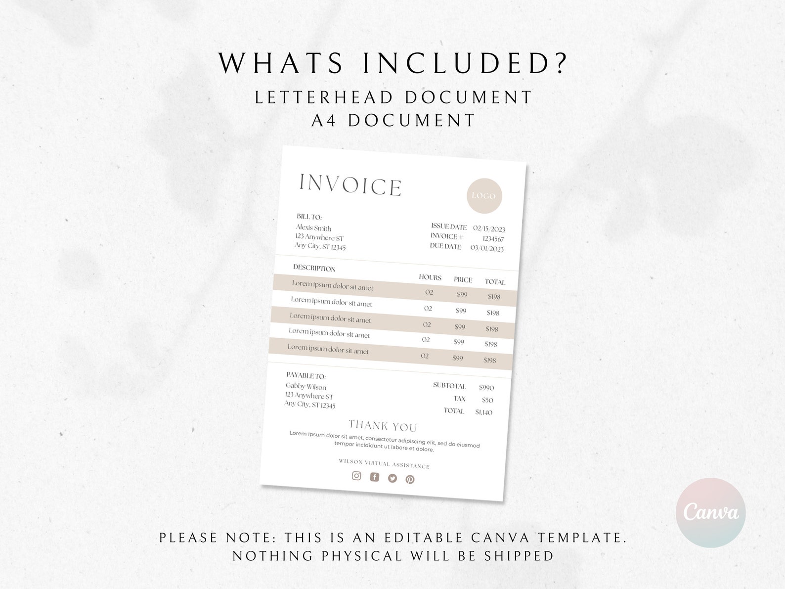 Invoice Template, Printable Invoice, Editable Invoice, Business Invoice ...