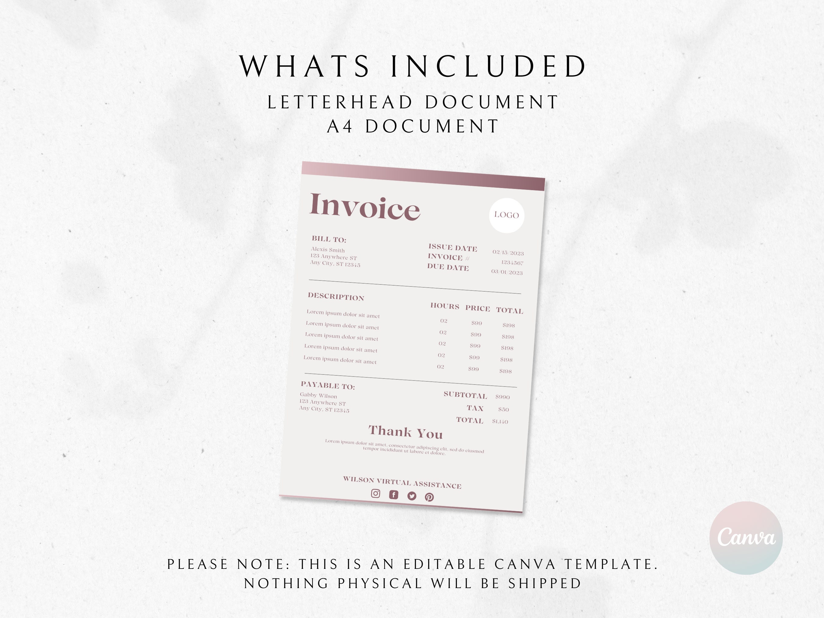 Invoice Template, Printable Invoice, Editable Invoice, Business Invoice ...