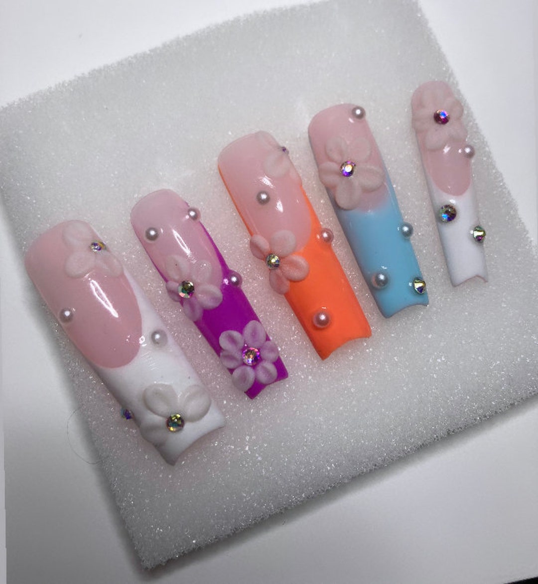 Spring Nails - Hand Sculpted 3d Flowers - Etsy