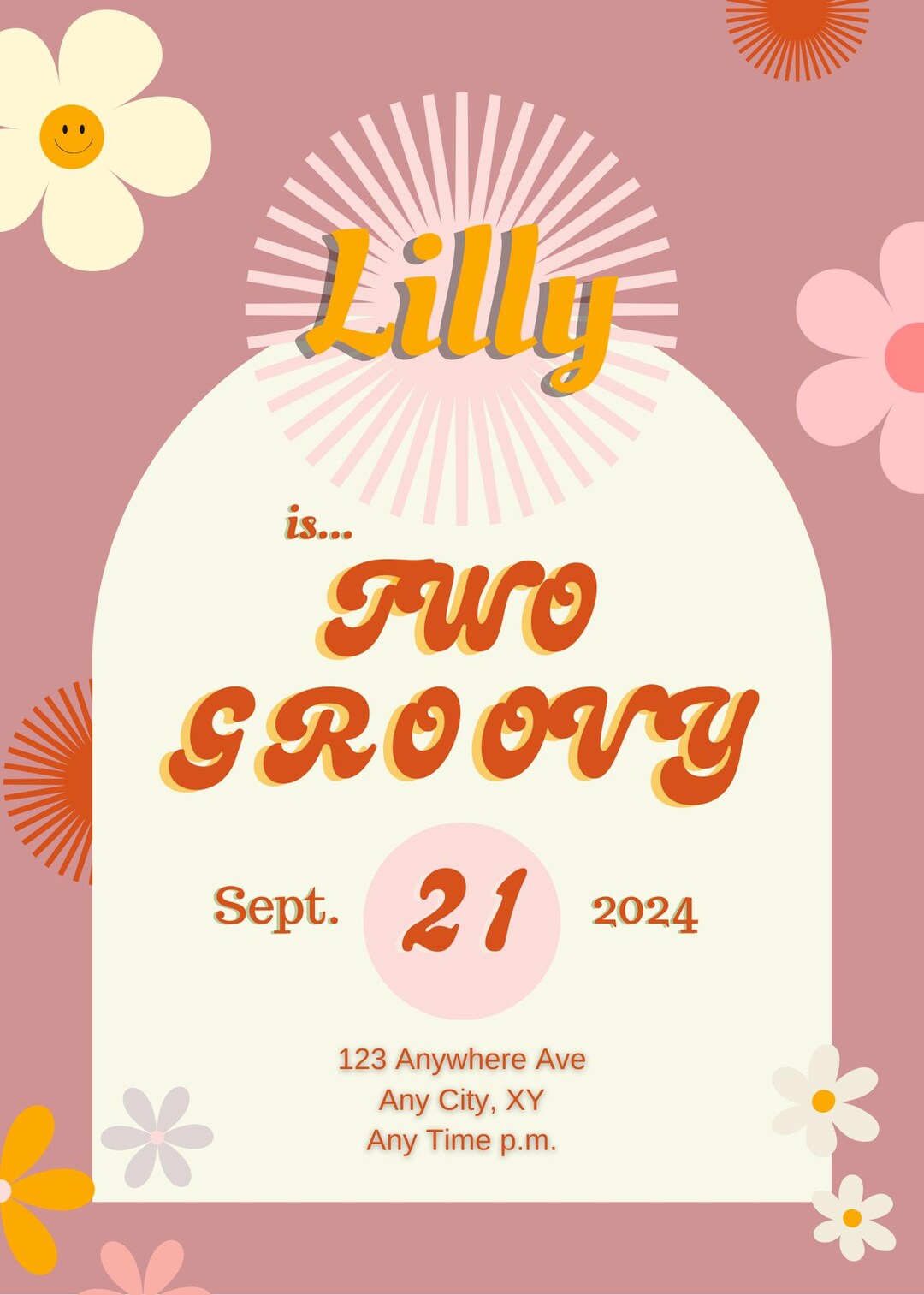 Two Groovy Birthday Party Invitation; Custom Invitation; Retro Design ...