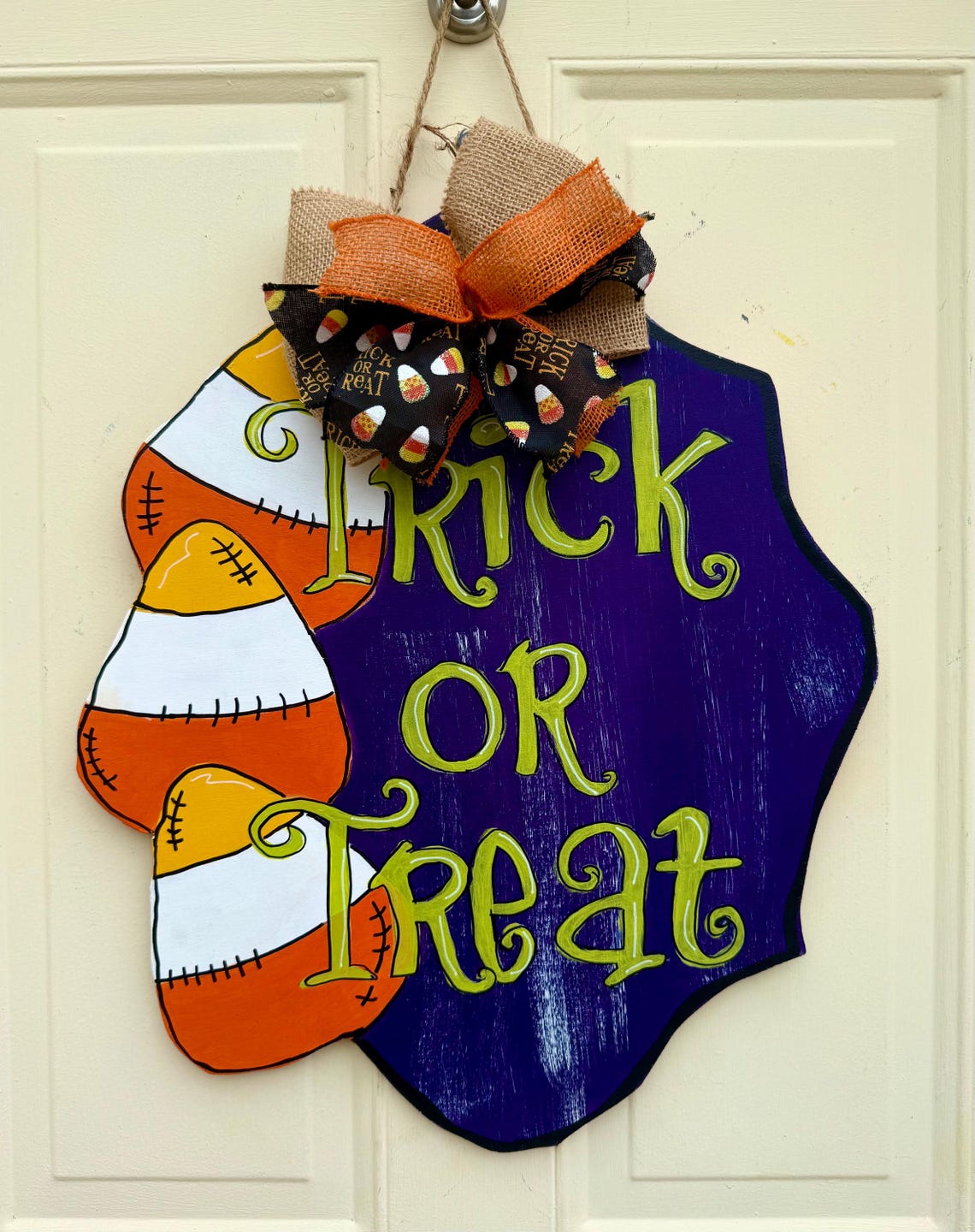 Trick or Treat Door Hanger, Fall Door Hanger, Candy Corn Sign ...
