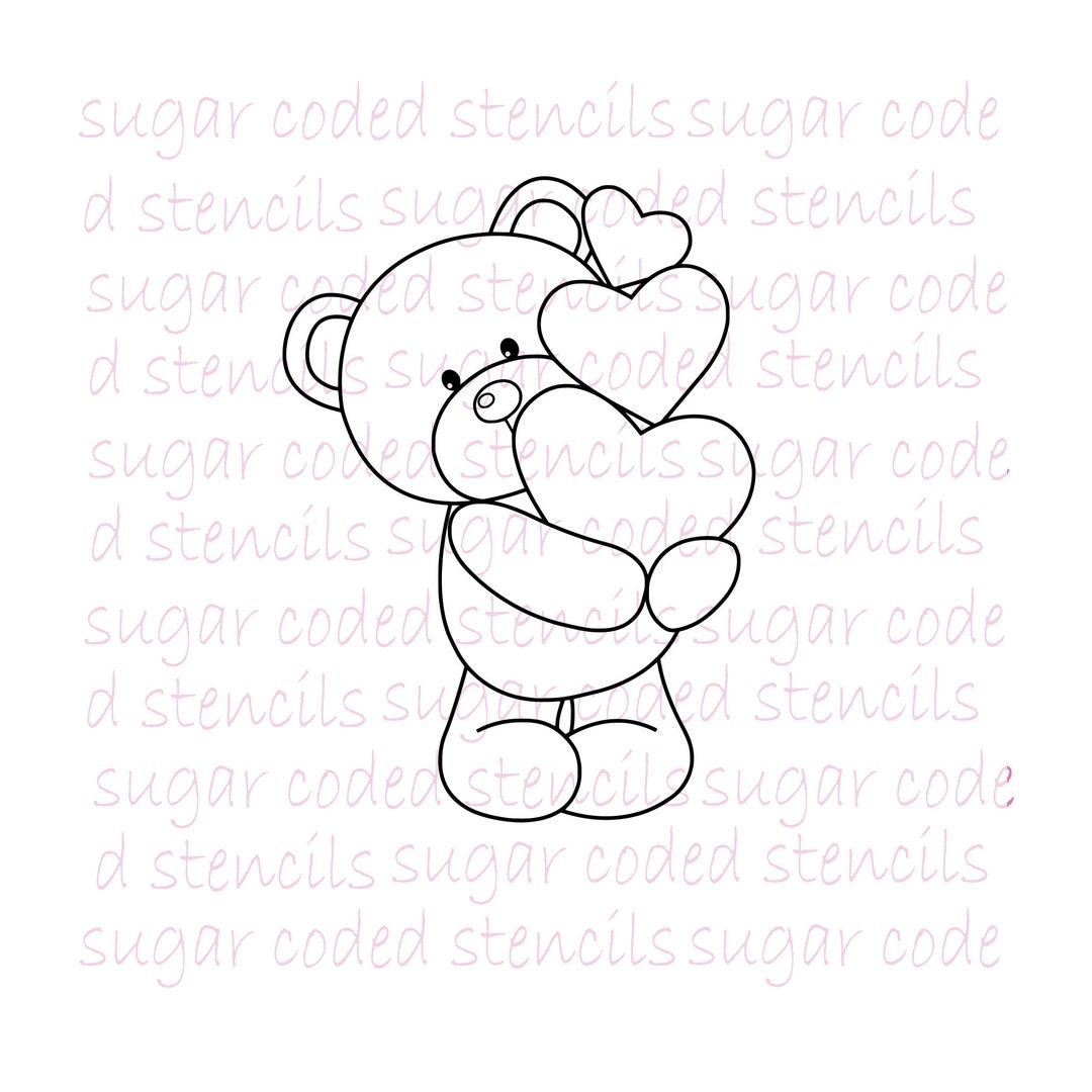 Teddy Bear Stacked Hearts Valentine's Day PYO Silk Screen Cookie ...
