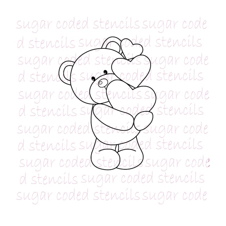 Teddy Bear Stacked Hearts Valentine's Day PYO Silk Screen Cookie ...
