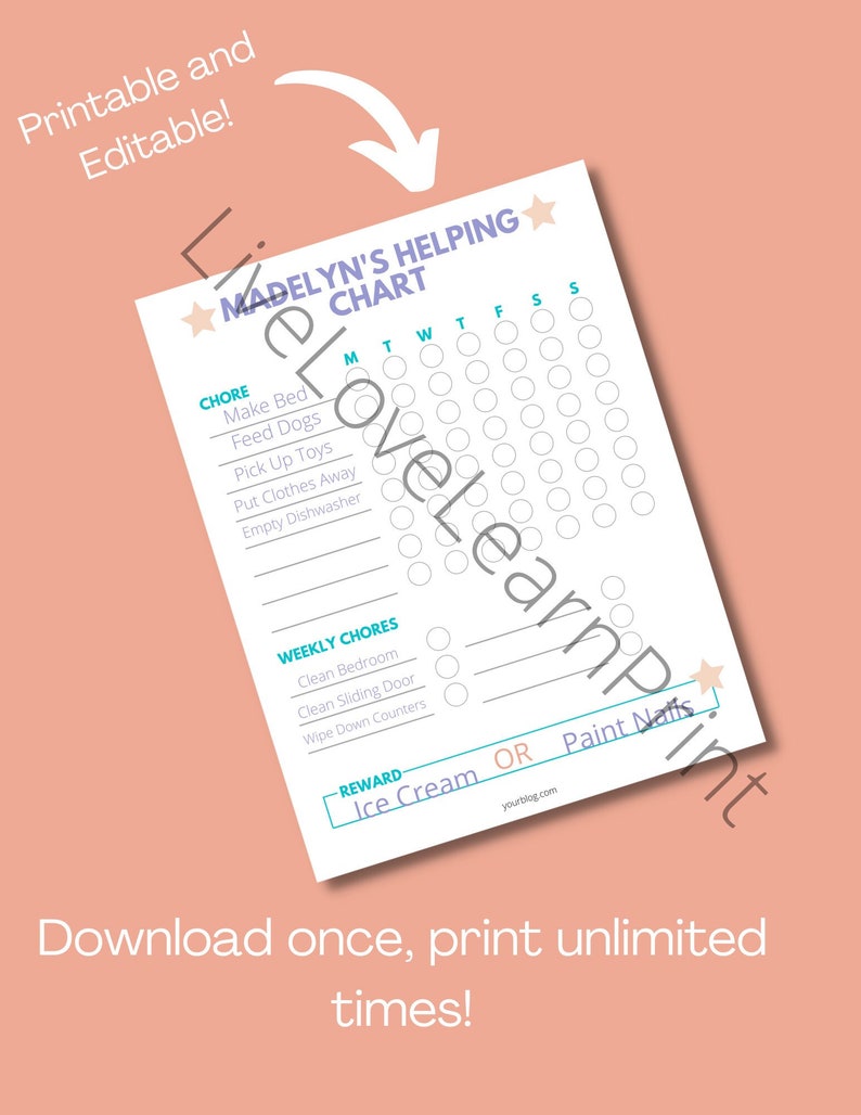 Responsibility Chore Chart for Kids Fully Editable Daily Weekly Routine ...