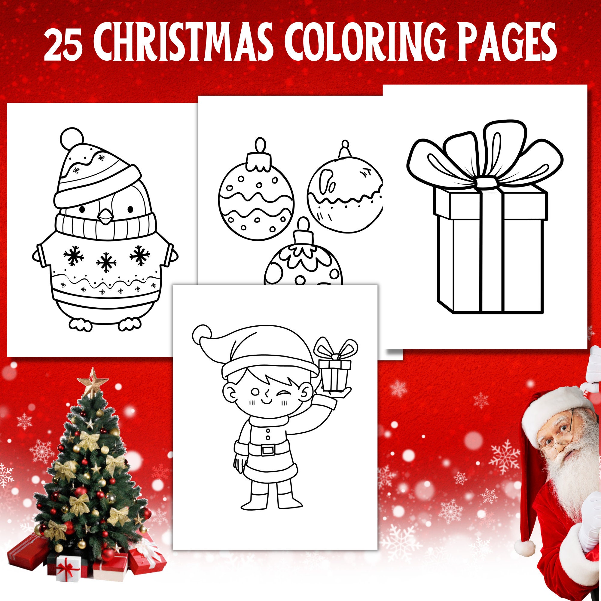 25 Kids Christmas Coloring Pages Bundle Santa Claus Snowman - Etsy