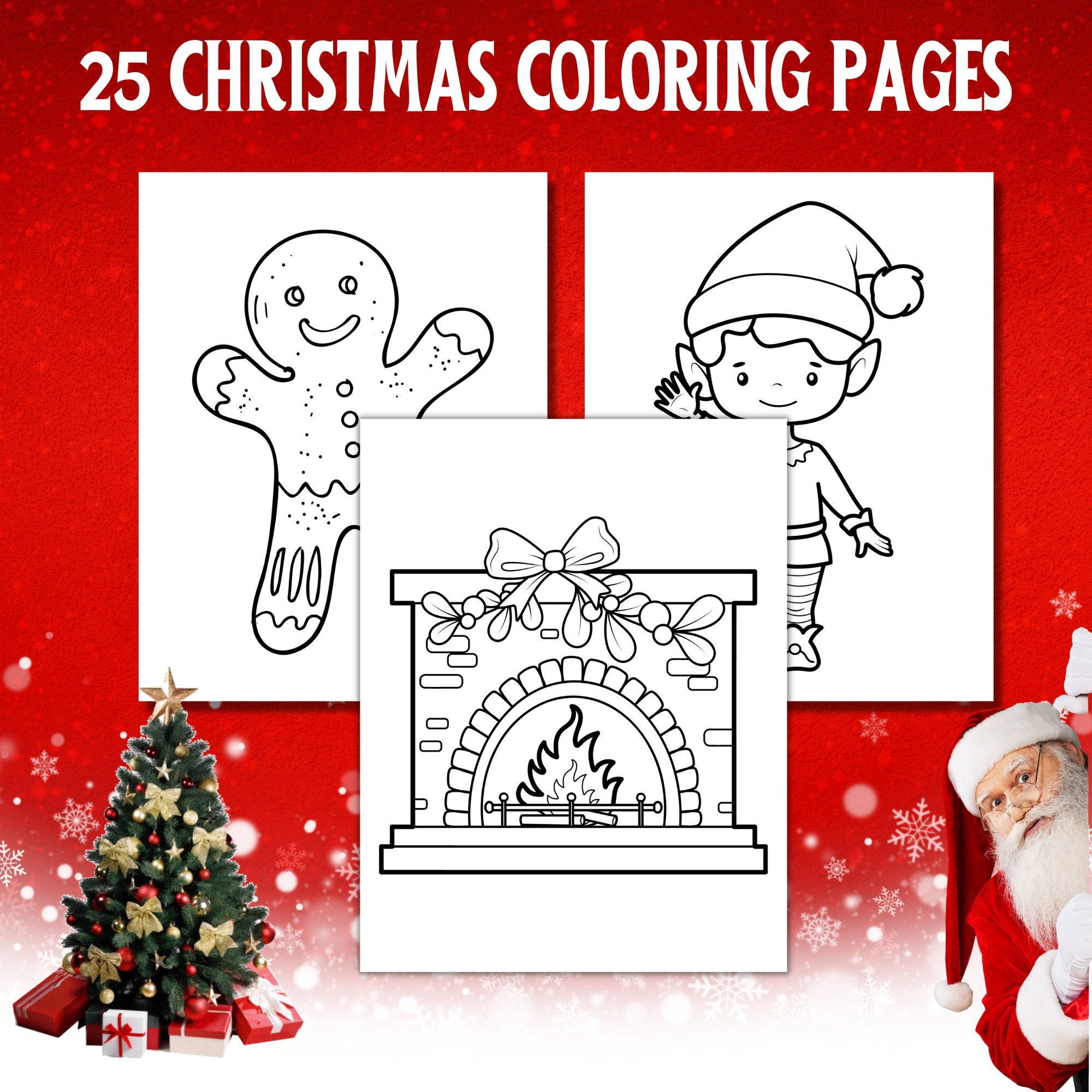 25 Kids Christmas Coloring Pages Bundle Santa Claus Snowman - Etsy
