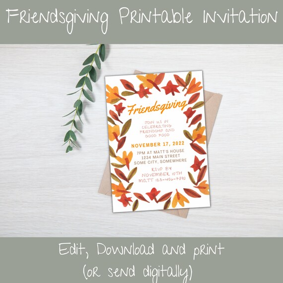 EDITABLE Friendsgiving Invitation Friendsgiving Party Instant - Etsy