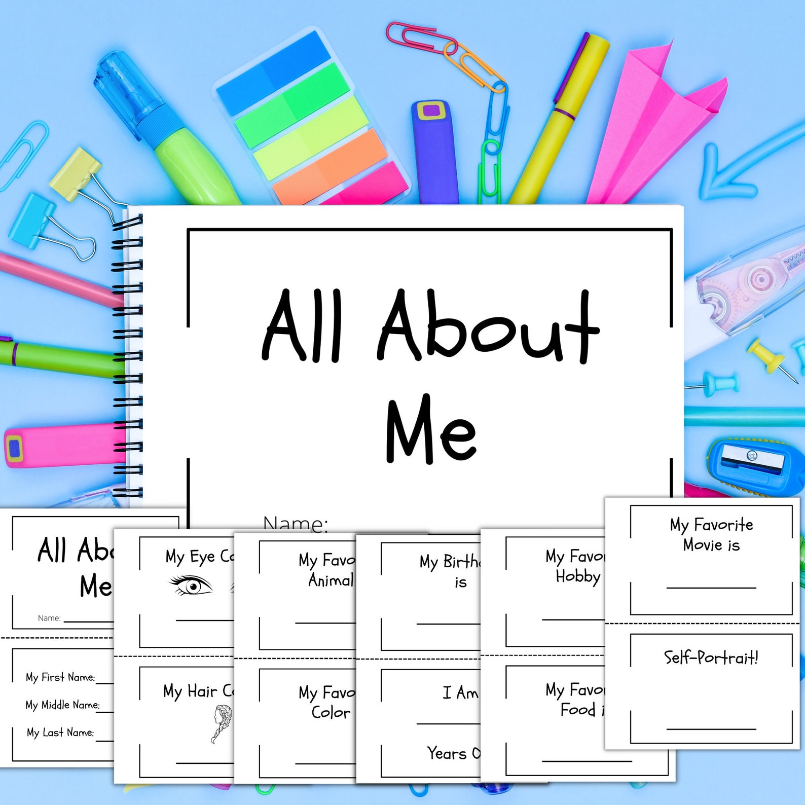 Student About Me, All About Me Printable Back to School, First Day of ...