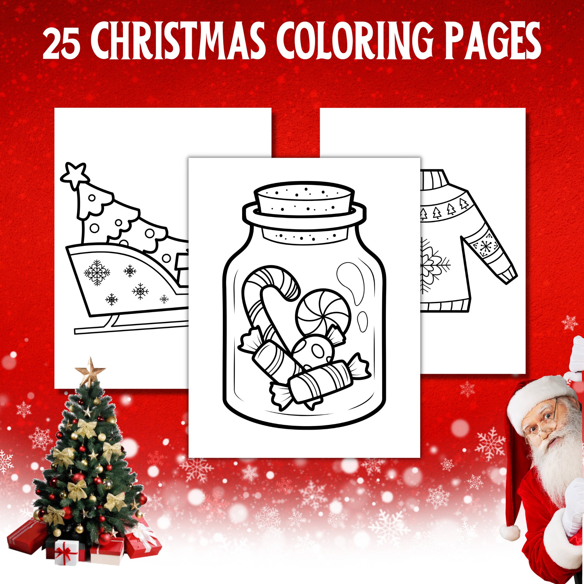 25 Kids Christmas Coloring Pages Bundle Santa Claus Snowman - Etsy