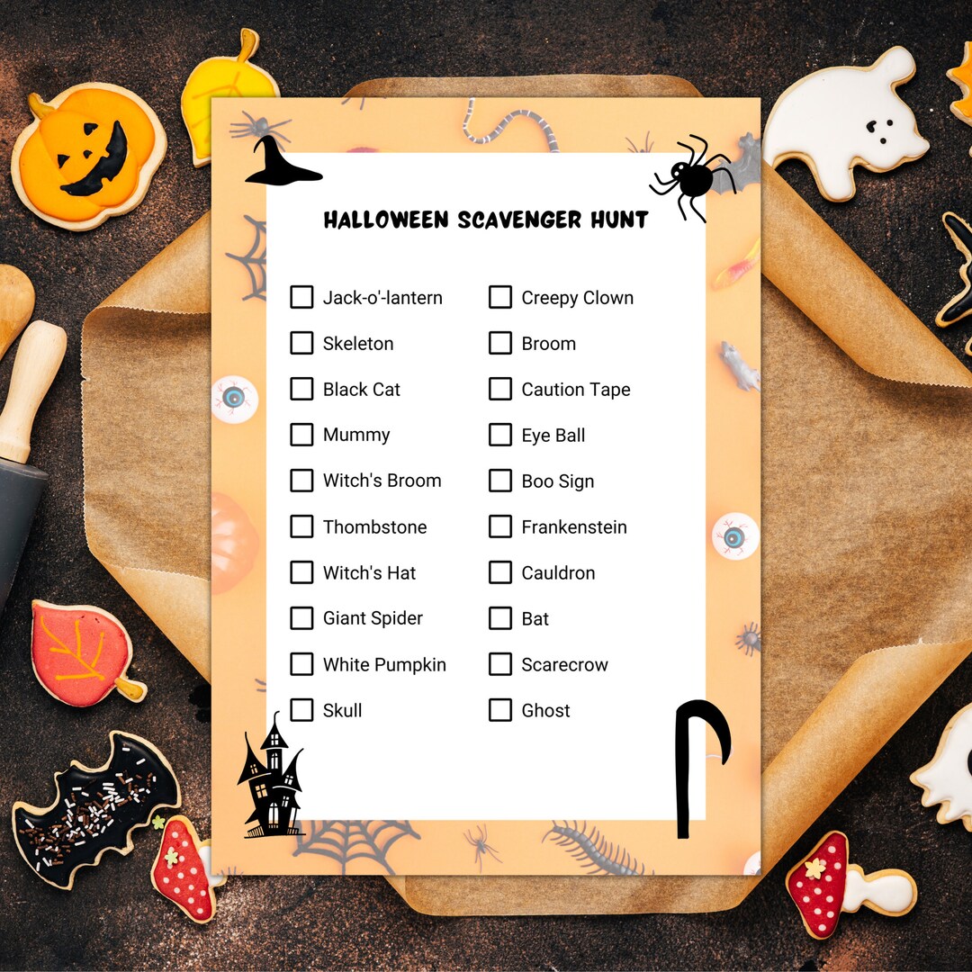Halloween Scavenger Hunt Printable Elementary Kids Games Neighborhood ...