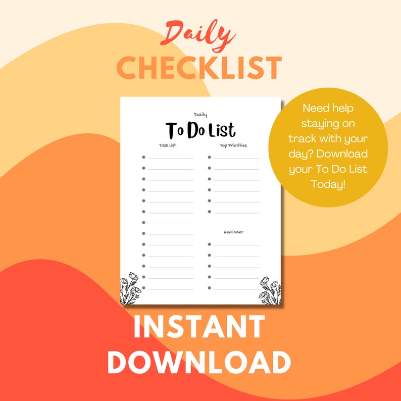 Printable to Do List Daily, Weekly To-do Pdf Planner Checklist A4 and ...