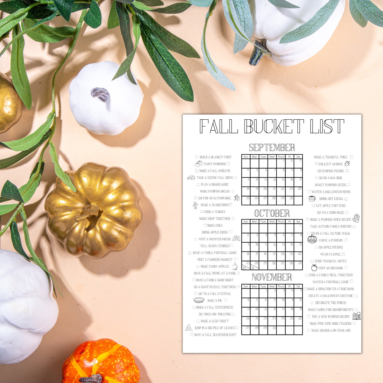 PRINTABLE Fall Bucket List, Fall Countdown Poster, Fall Countdown, Fall Poster, Fall Print, Fall ...