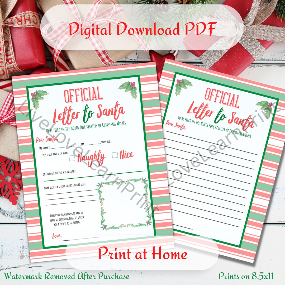 Official Letter to Santa Kids Christmas Wish List Dear Santa Wish List ...