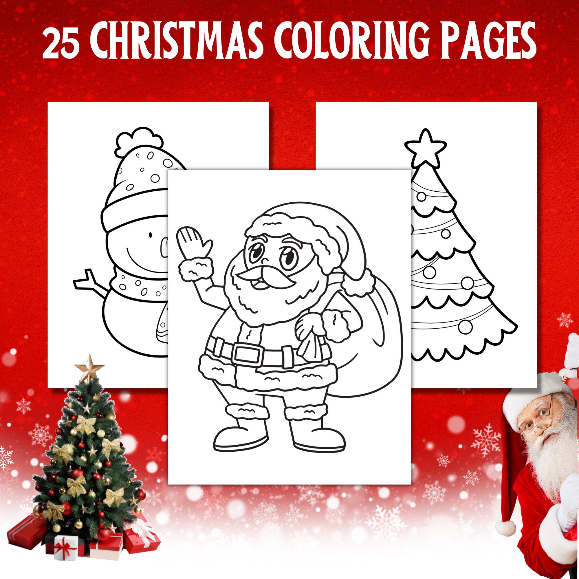 25 Kids Christmas Coloring Pages Bundle Santa Claus Snowman - Etsy