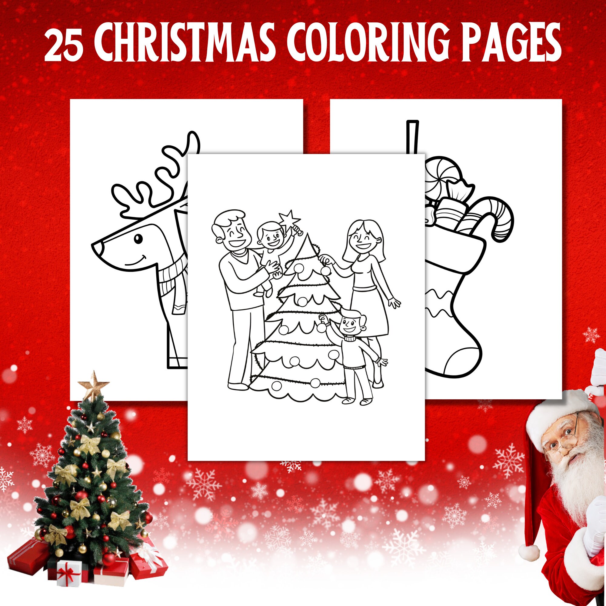 25 Kids Christmas Coloring Pages Bundle Santa Claus Snowman - Etsy